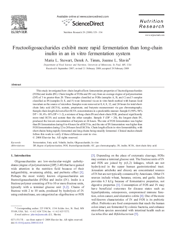 (PDF) Fructooligosaccharides exhibit more rapid fermentation than long ...