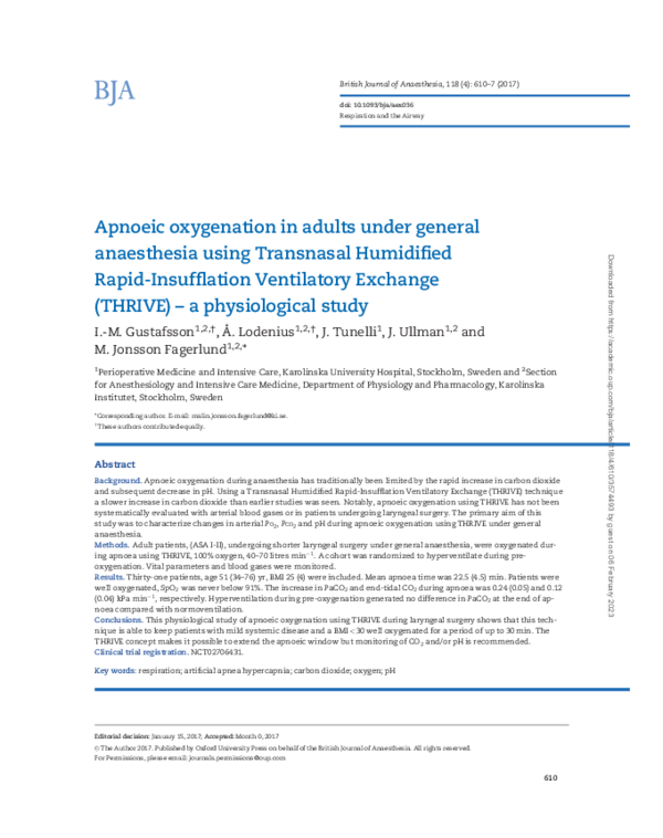 (PDF) Apnoeic oxygenation in adults under general anaesthesia using ...