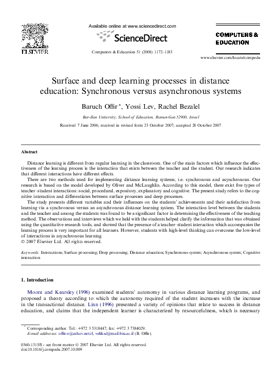 Pdf Surface And Deep Learning Processes In Distance Education