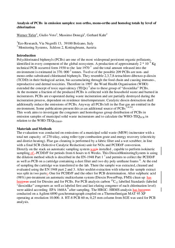 (PDF) Analysis of PCBs in emission samples: non ortho, mono-ortho and ...