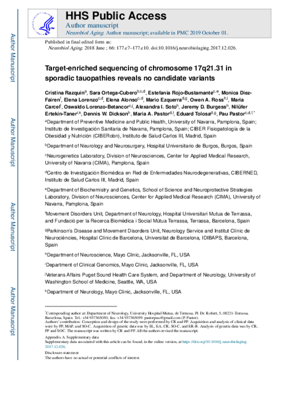 (PDF) Target-enriched sequencing of chromosome 17q21.31 in sporadic ...