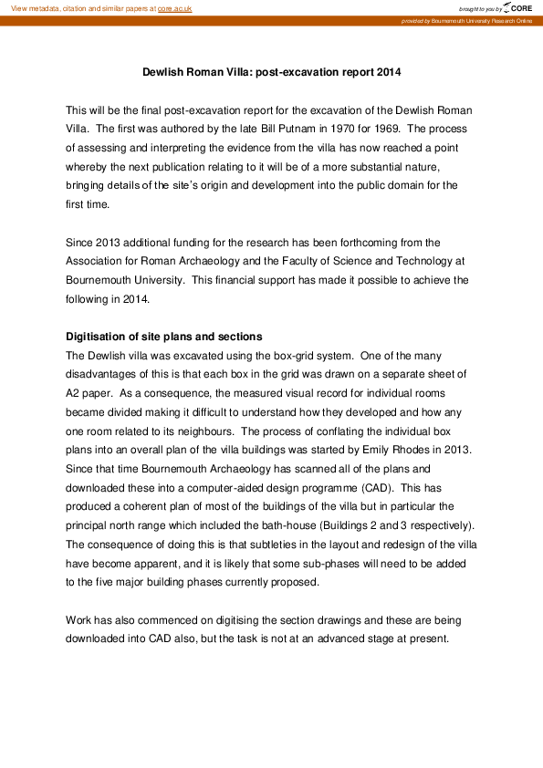 (PDF) Dewlish Roman Villa: post-excavation report 2014
