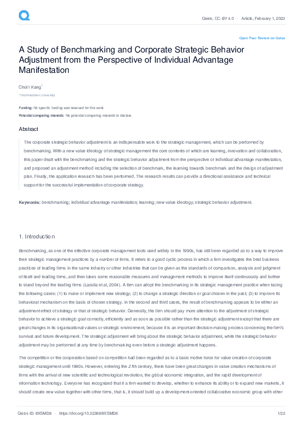 (PDF) A Study of Benchmarking and Corporate Strategic Behavior ...