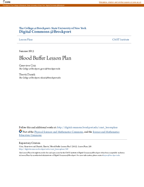 (PDF) Blood Buffer Lesson Plan