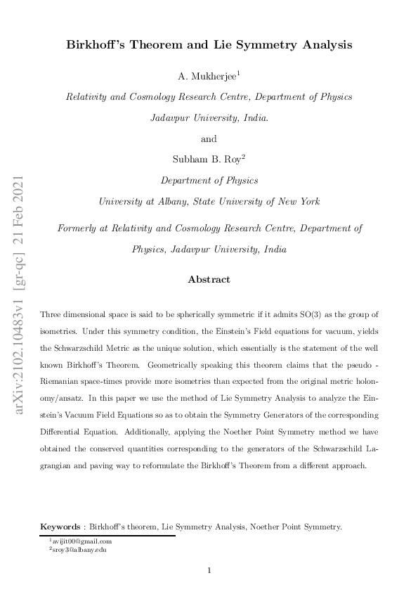 Pdf Birkhoffs Theorem And Lie Symmetry Analysis