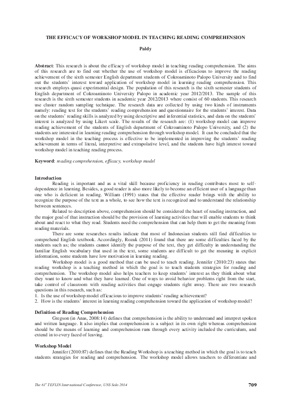 (PDF) The Efficacy of Workshop Model in Teaching Reading Comprehension