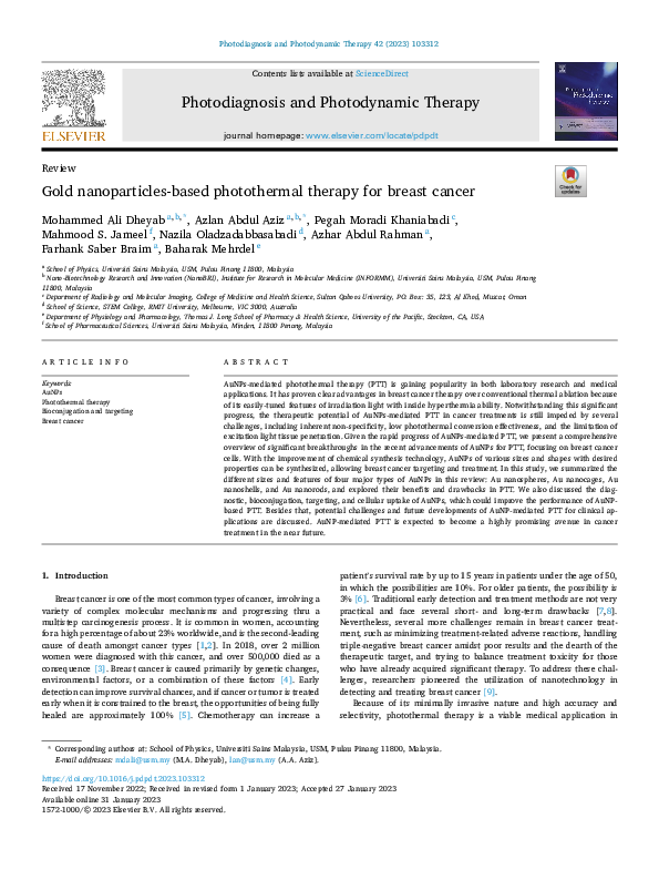 (PDF) Gold nanoparticles-based photothermal therapy for breast cancer