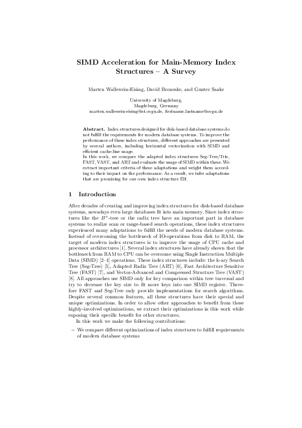 (PDF) SIMD Acceleration for Main-Memory Index Structures - A Survey