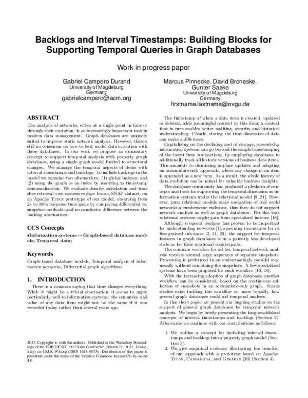 (PDF) Backlogs and Interval Timestamps: Building Blocks for Supporting Temporal Queries in Graph ...