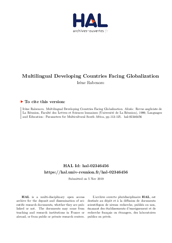 (PDF) Multilingual developing countries facing globalization