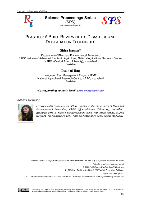 (PDF) Plastics: A brief review of its disasters and degradation techniques