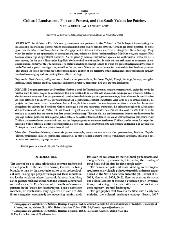 (PDF) Cultural Landscapes, Past and Present, and the South Yukon Ice ...