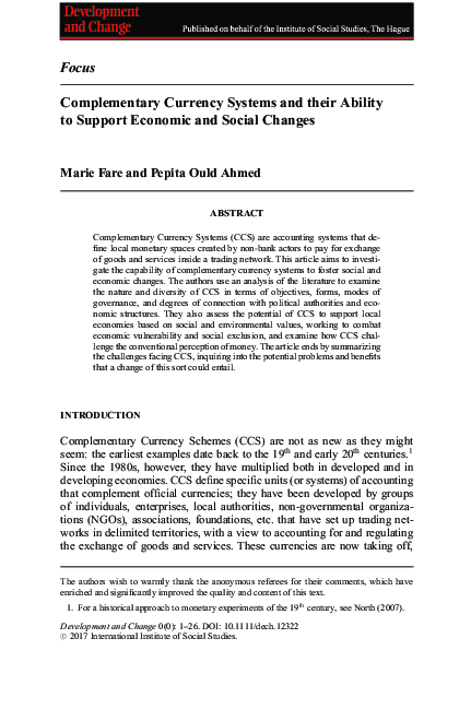 (PDF) Complementary Currency Systems and their Ability to Support ...