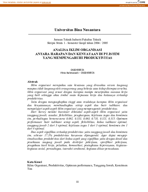 (PDF) Analisa Iklim Organisasi Antara Harapan Dan Kenyataan DI Pt ...