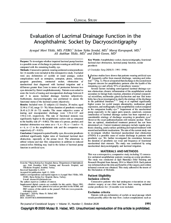 (PDF) Evaluation of Lacrimal Drainage Function in the Anophthalmic ...