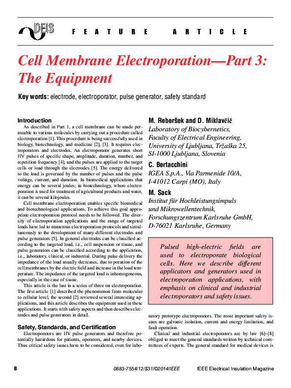 (PDF) Cell membrane electroporation-Part 3: the equipment