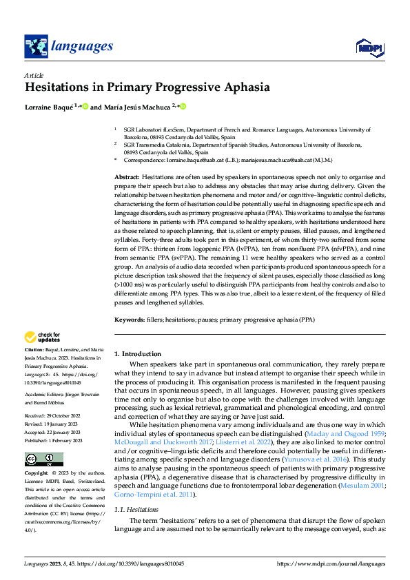 (PDF) Hesitations in Primary Progressive Aphasia