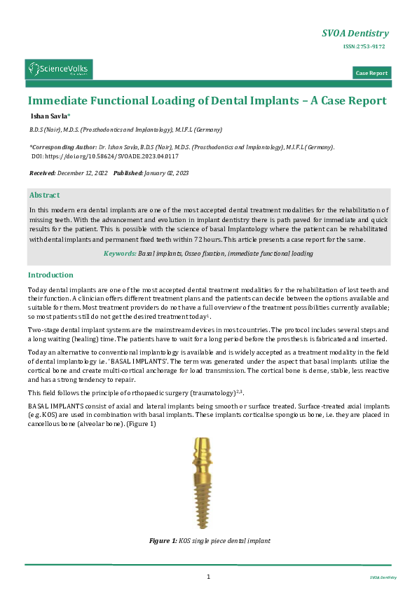 (PDF) Immediate Functional Loading of Dental Implants -A Case Report ...