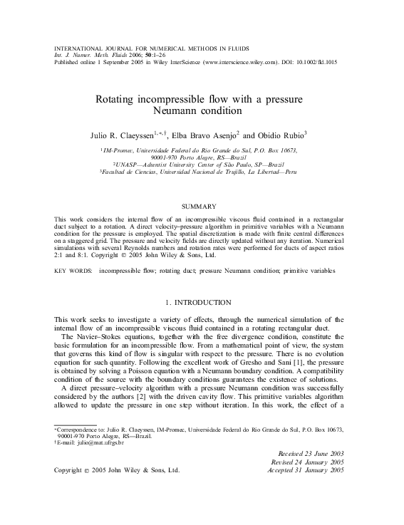 (PDF) Rotating incompressible flow with a pressure Neumann condition