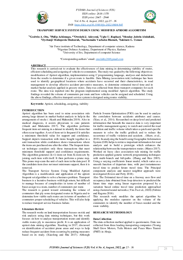 (PDF) Transport Service System Design Using Modified Apriori Algorithm