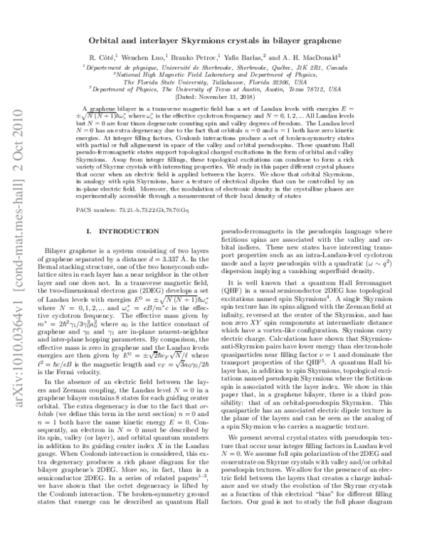 (PDF) Orbital and interlayer skyrmion crystals in bilayer graphene