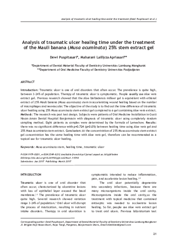 (PDF) Analysis of traumatic ulcer healing time under the treatment of ...
