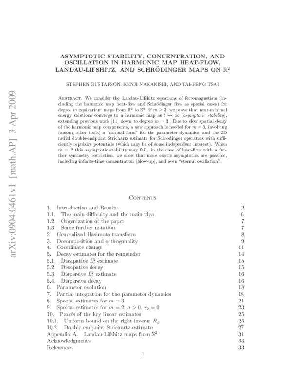 (PDF) Asymptotic Stability, Concentration, and Oscillation in Harmonic Map Heat-Flow, Landau ...