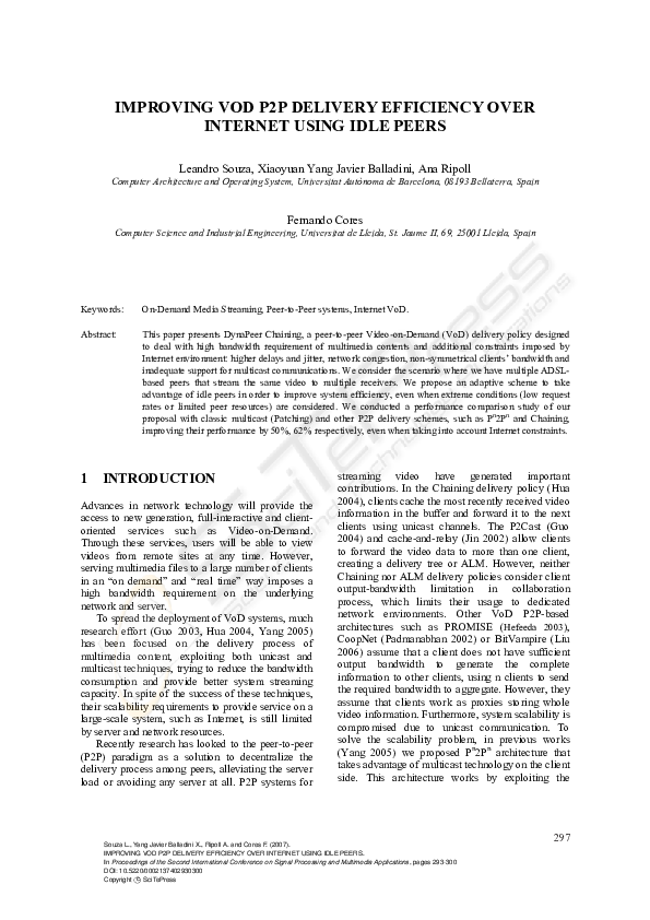 (PDF) Improving Vod P2P Delivery Efficiency Over Internet Using Idle Peers