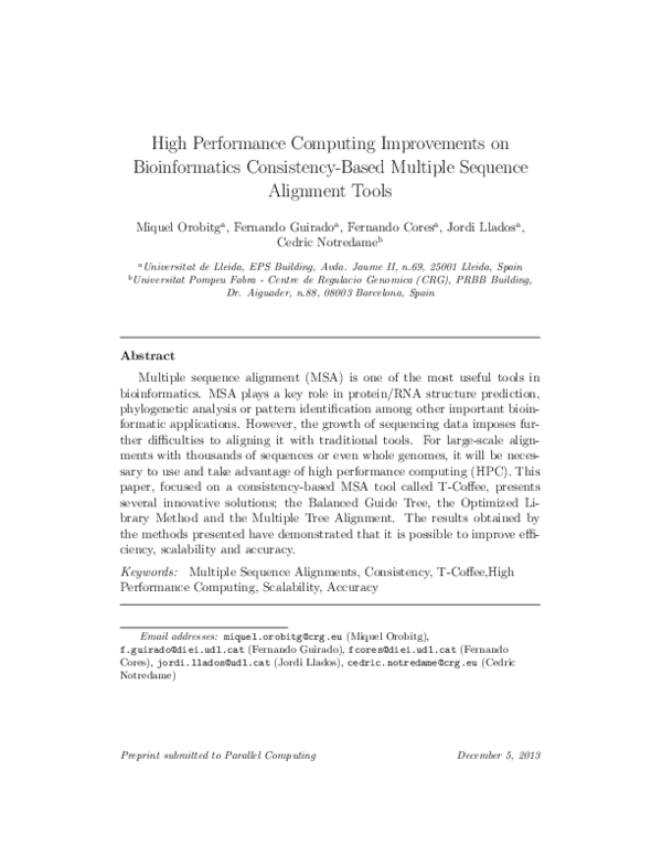 (PDF) High Performance computing improvements on bioinformatics ...