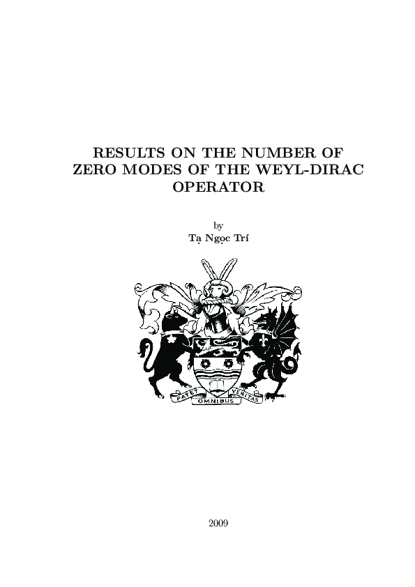 (PDF) Results on the number of zero modes of the Weyl-Dirac operator