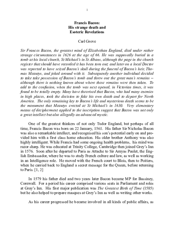 (PDF) Francis Bacon: His strange death and Esoteric Revelations