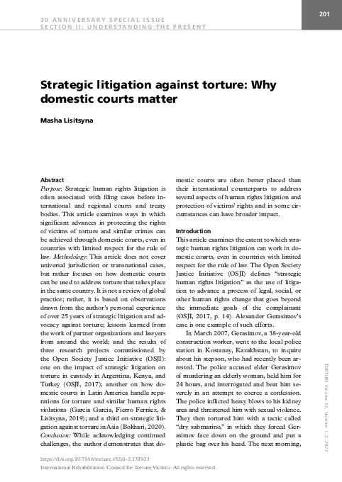 (PDF) Strategic litigation against torture: Why domestic courts matter