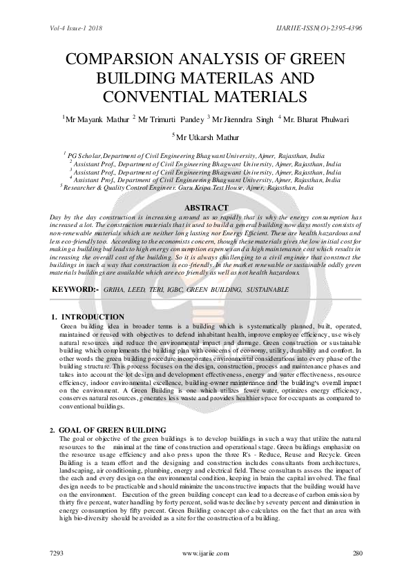 (PDF) Comparsion Analysis of Green Building Materilas and Convential ...