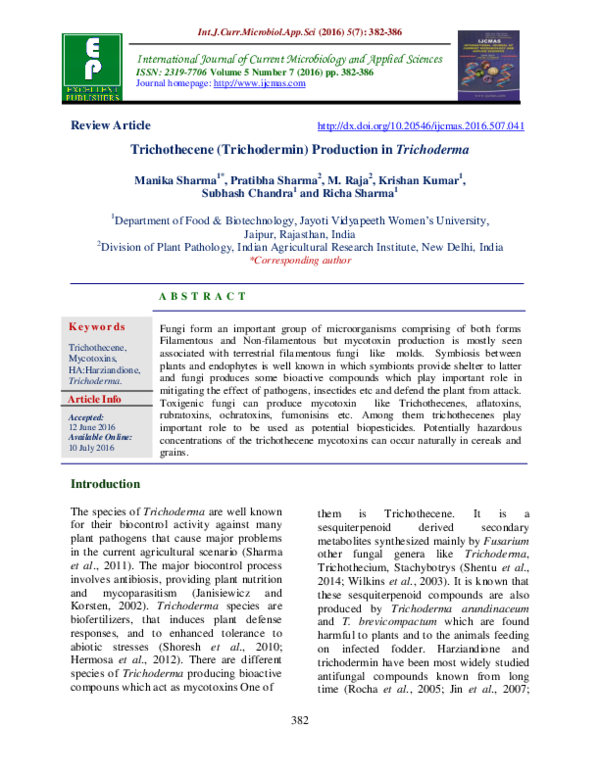(PDF) Trichothecene (Trichodermin) production in Trichoderma
