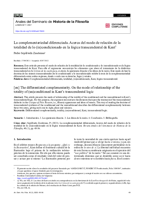 (PDF) La complementariedad diferenciada. Acerca del modo de relación de ...