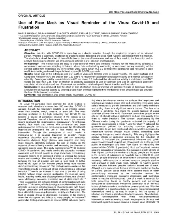 (PDF) Use of Face Mask as Visual Reminder of the Virus: Covid-19 and ...