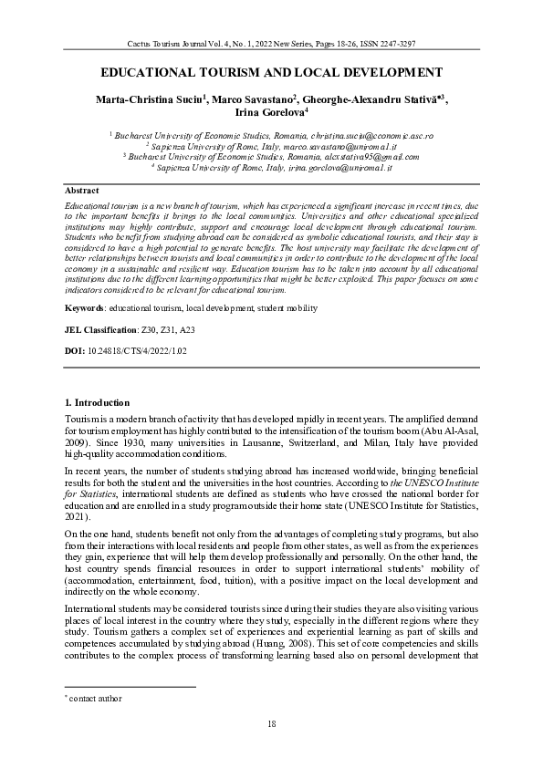 (PDF) Educational Tourism and Local Development