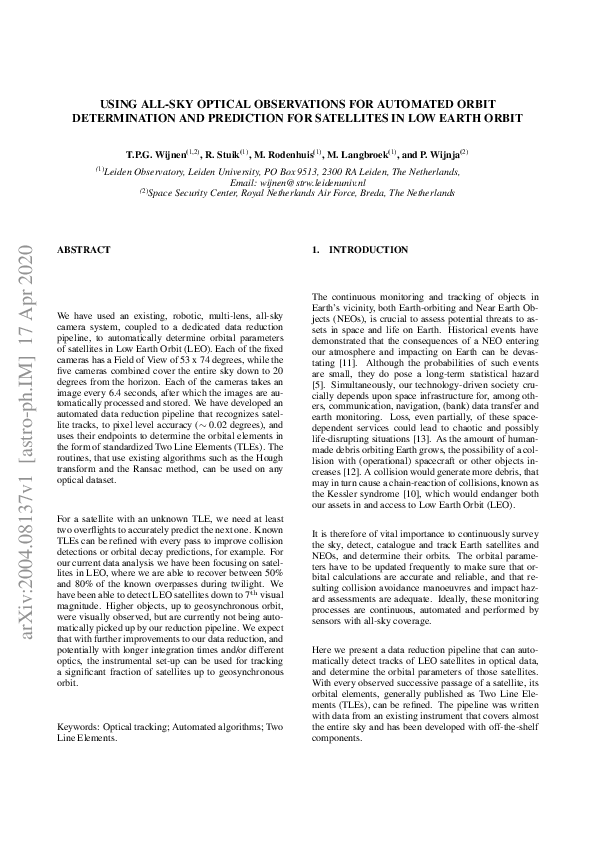 Pdf Using All Sky Optical Observations For Automated Orbit Determination And Prediction For