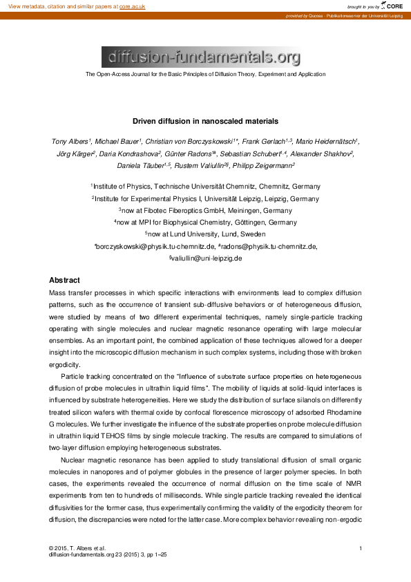 (PDF) Driven diffusion in nanoscaled materials