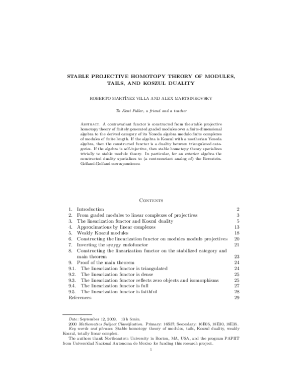 (PDF) Stable Projective Homotopy Theory of Modules, Tails, and Koszul Duality | Roberto MARTINEZ ...