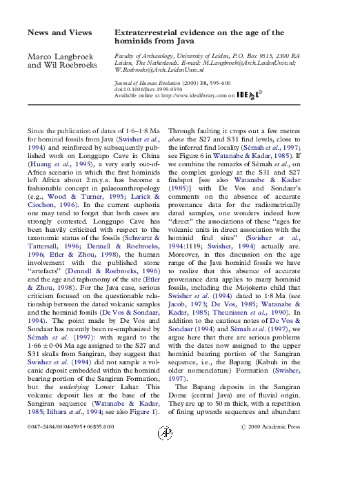 (PDF) Extraterrestrial evidence on the age of the hominids from Java