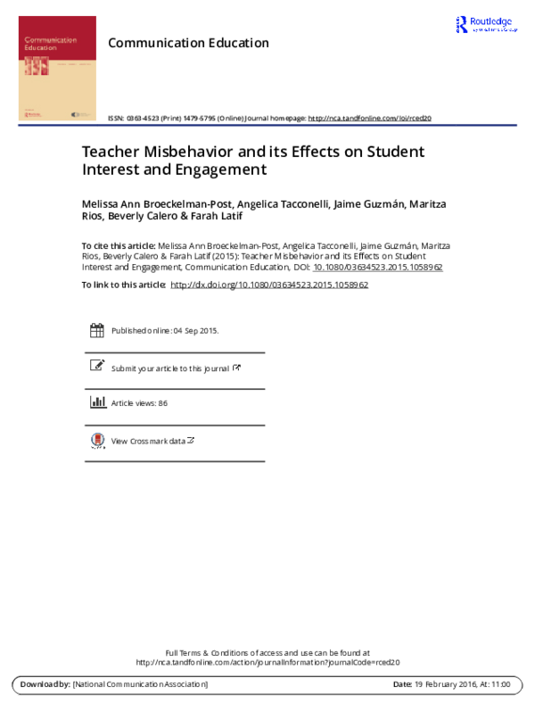 (PDF) Teacher Misbehavior and its Effects on Student Interest and ...