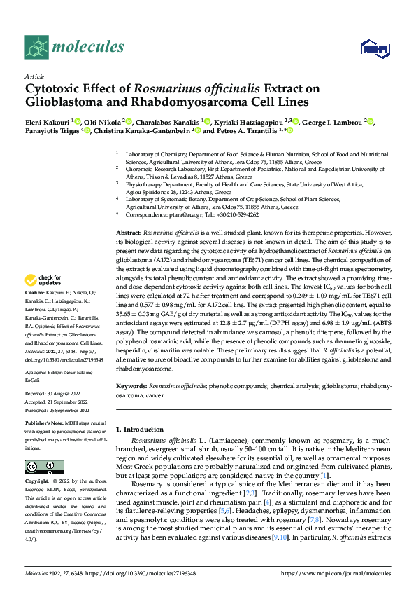 (PDF) Cytotoxic Effect of Rosmarinus officinalis Extract on ...