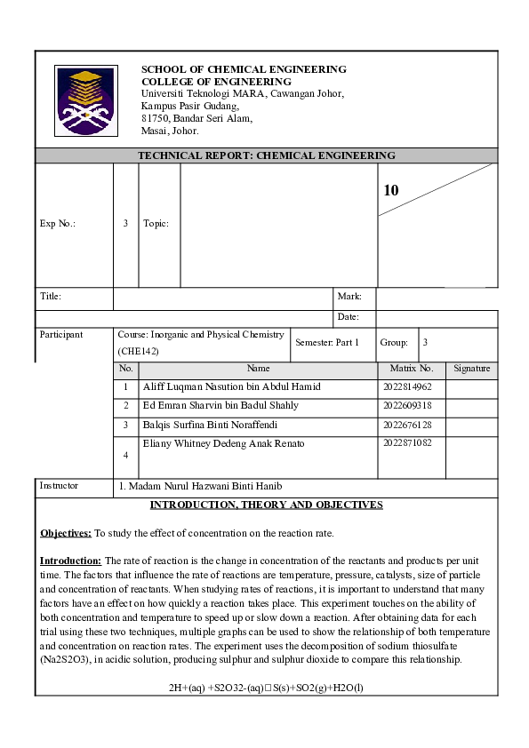 (DOC) RATE OF REACTION LAB REPORT_CHE142