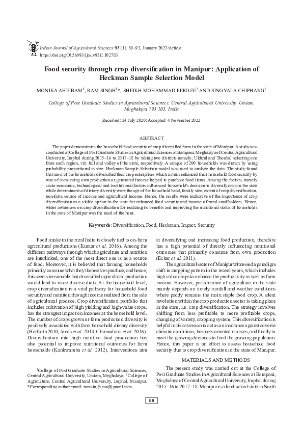 (PDF) Food security through crop diversification in Manipur ...