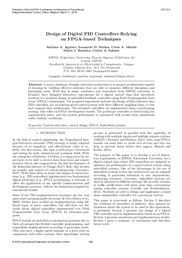 Pdf Design Of Digital Pid Controllers Relying On Fpga Based Techniques