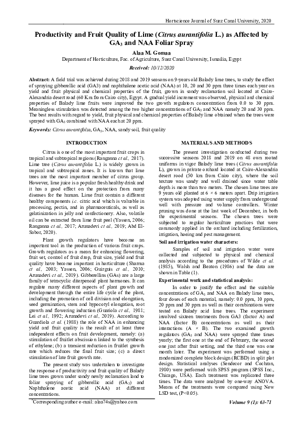 (PDF) Productivity and Fruit Quality of Lime (Citrus aurantifolia L ...