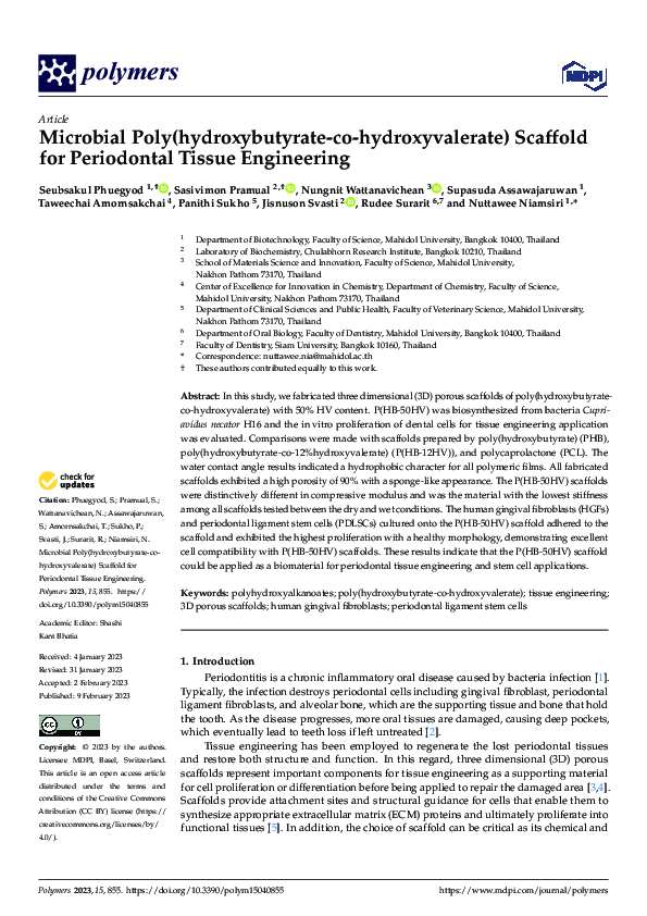 (PDF) Microbial Poly(hydroxybutyrate-co-hydroxyvalerate) Scaffold for Periodontal Tissue Engineering