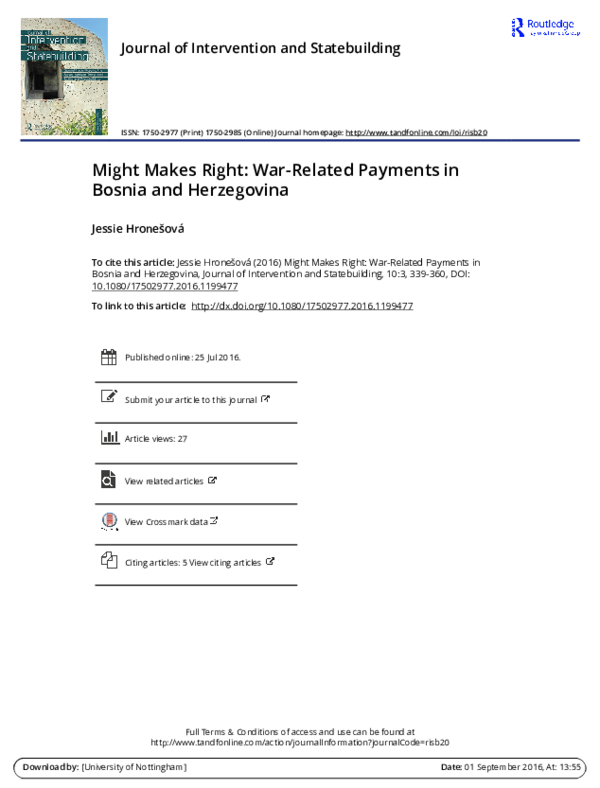 (PDF) Might Makes Right: War-Related Payments in Bosnia and Herzegovina