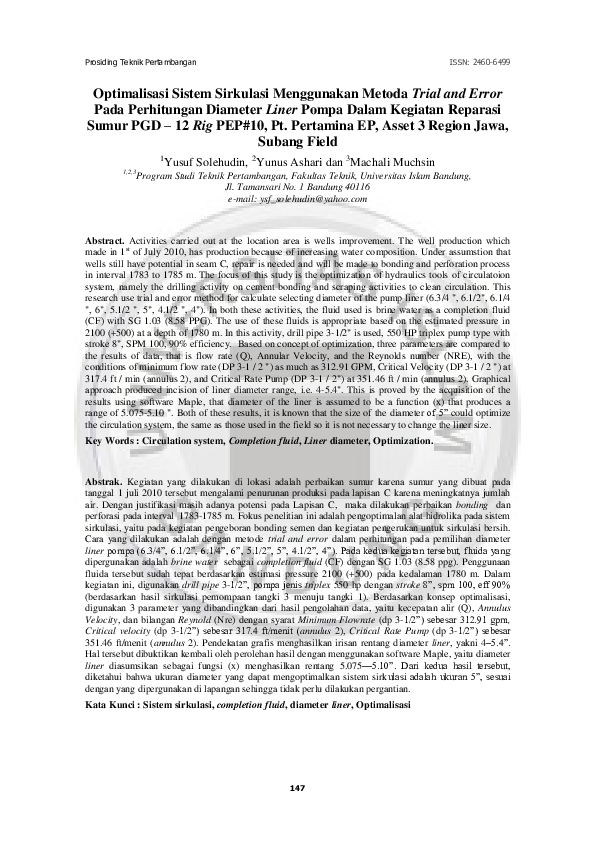 (PDF) Optimalisasi Sistem Sirkulasi Menggunakan Metoda Trial and Error Pada Perhitungan Diameter ...